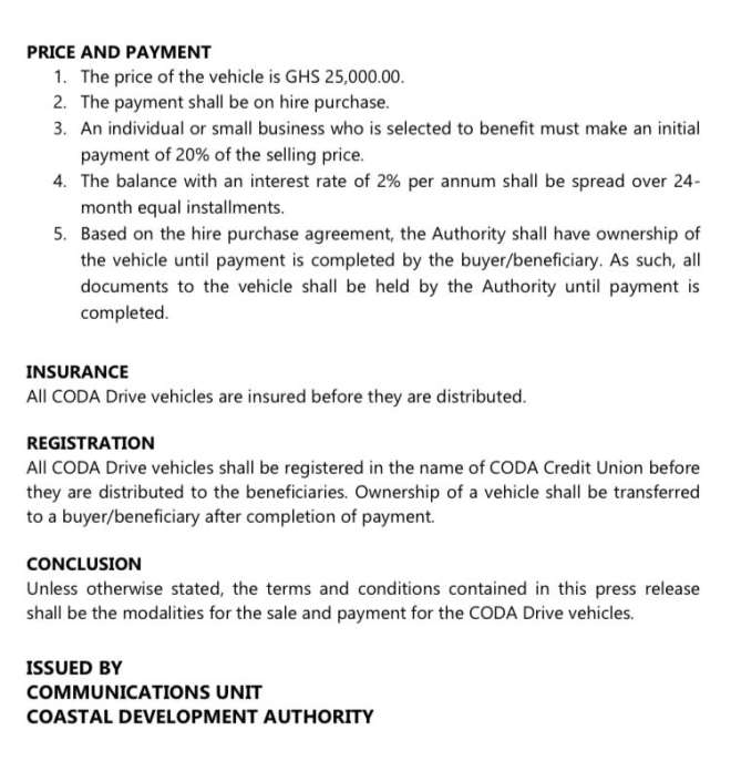 Coastal Development Authority announce modalities for CODA Drive initiative