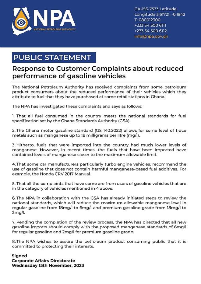 NPA Responds to Vehicle Performance Complaints, Initiates Fuel ...