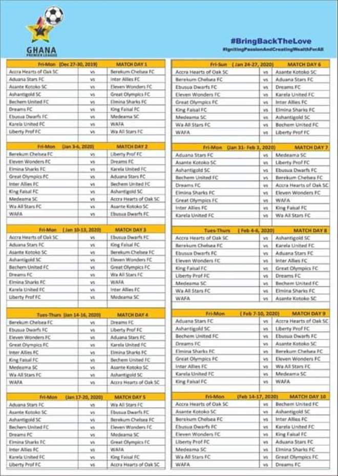 GFA Releases Fixtures For 2019/2020 GPL Season