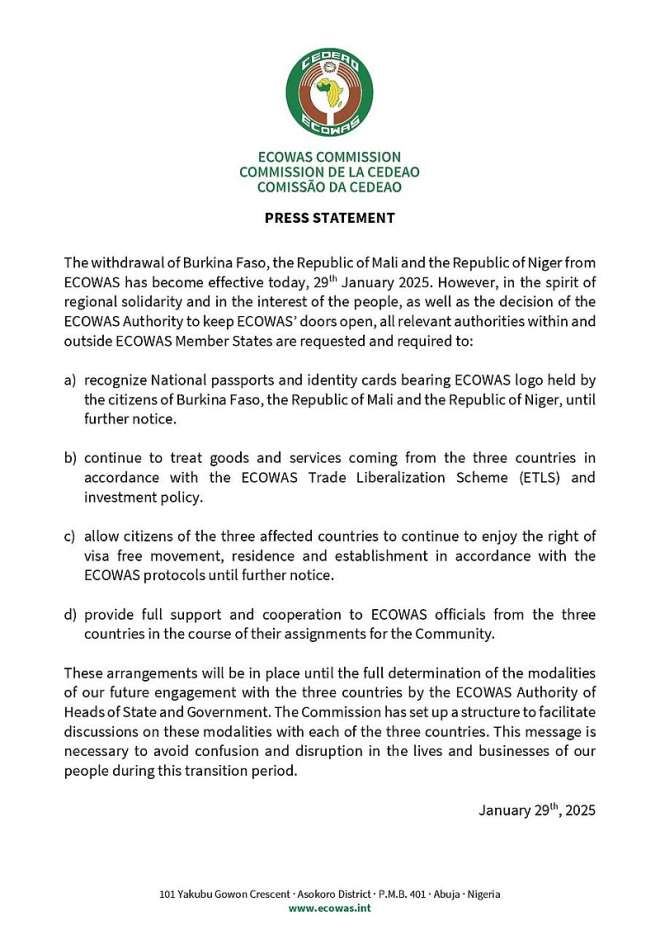 Burkina Faso, Mali, and Niger exit ECOWAS, reject calls for democracy