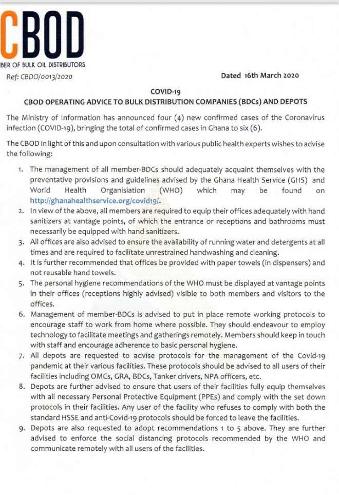 Coronavirus: CBOD Urges Members To Adhere To Safety Measures