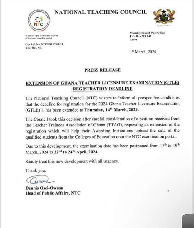 ‘2024 Teacher licensure exams postponed’ — National Teaching Council