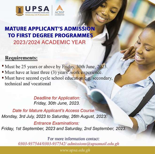 UPSA open applications for mature students, deadline on June 30