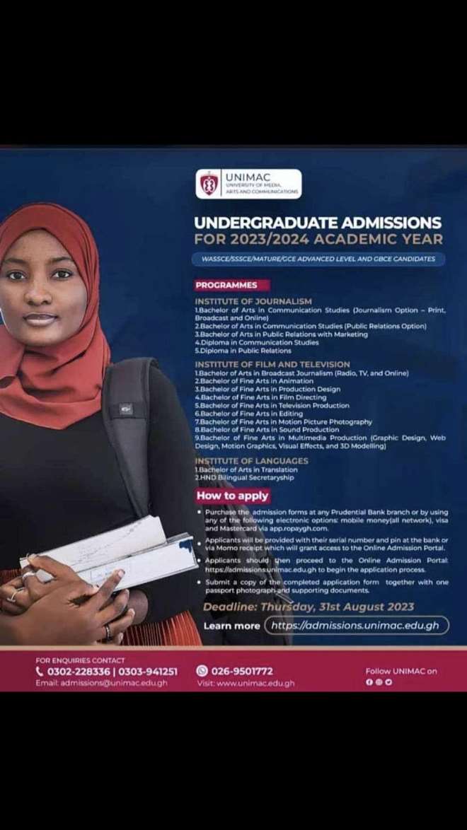 UniMAC open admissions for 2023/2024 academic year, deadline on August 31