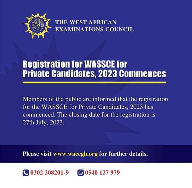 WAEC opens registration for 2023 WASSCE for private candidates (NOV/DEC)