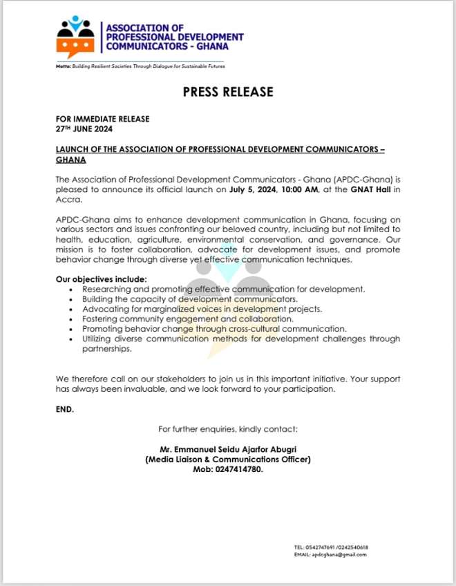Association of Professional Development Communicators-Ghana to be ... Association of Professional Development Communicators-Ghana to be ...