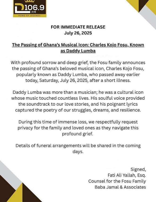 Highlife Legend Daddy Lumba dies at 60
