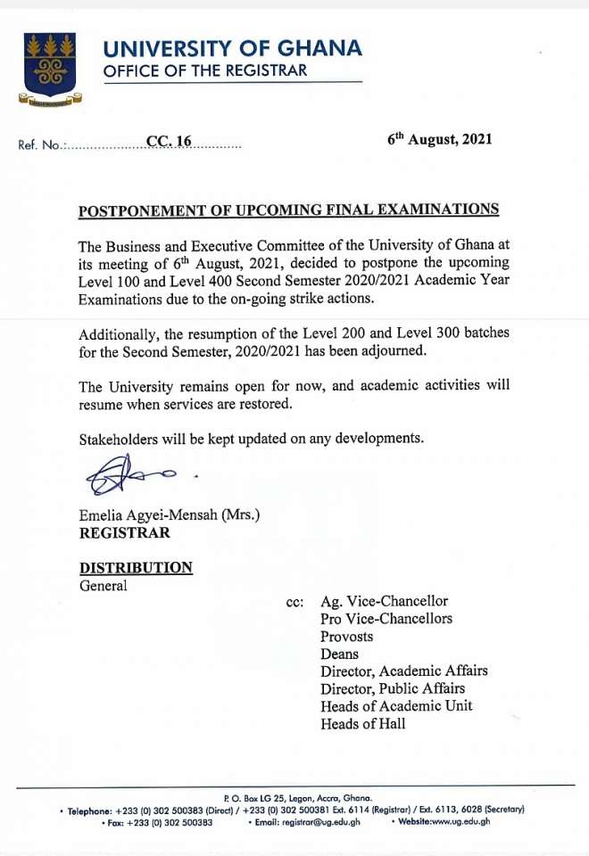 University Of Ghana Forced To Postpone Examinations Due To UTAG Strike University Of Ghana Forced To Postpone Examinations Due To UTAG Strike