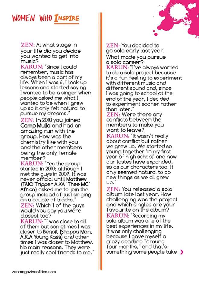 Zen Magazine's March Cover Stars Karun: Interview With Former Camp Mulla