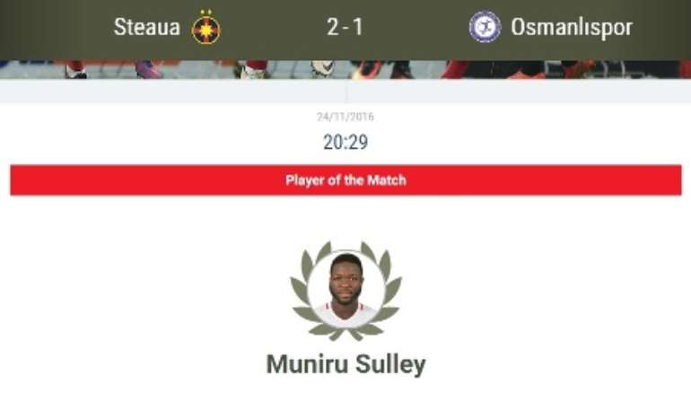 Europa League: Muniru Sulley named Player of the Match in Steaua ...