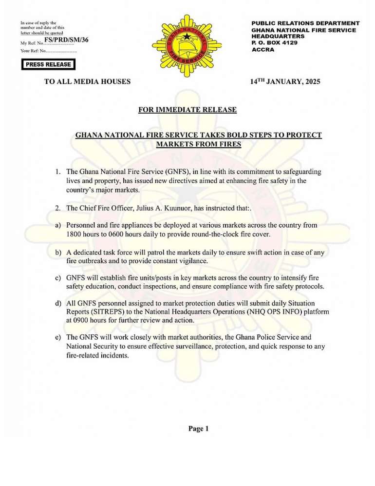 GNFS deploys personnel, fire tenders at markets for 12-hour daily fire ...