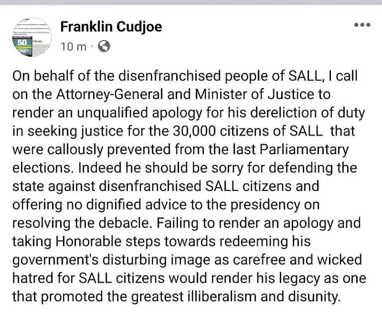 Apologize for failing to seek justice for 30,000 SALL citizens ...