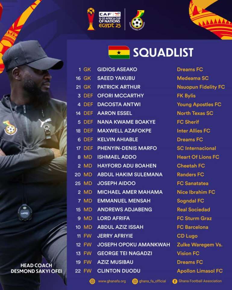2025 U-20 AFCON: GFA releases official Black Satellites squad for ...