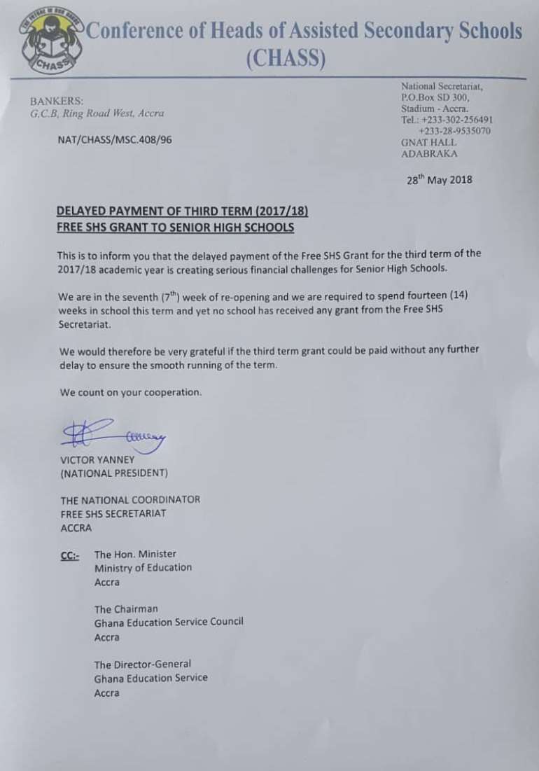 CHASS Pleads With Govt To Release Delayed Free SHS Grant