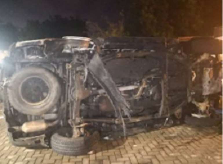 Accra Mayor's Toyota Land Cruiser Burnt To Ashes