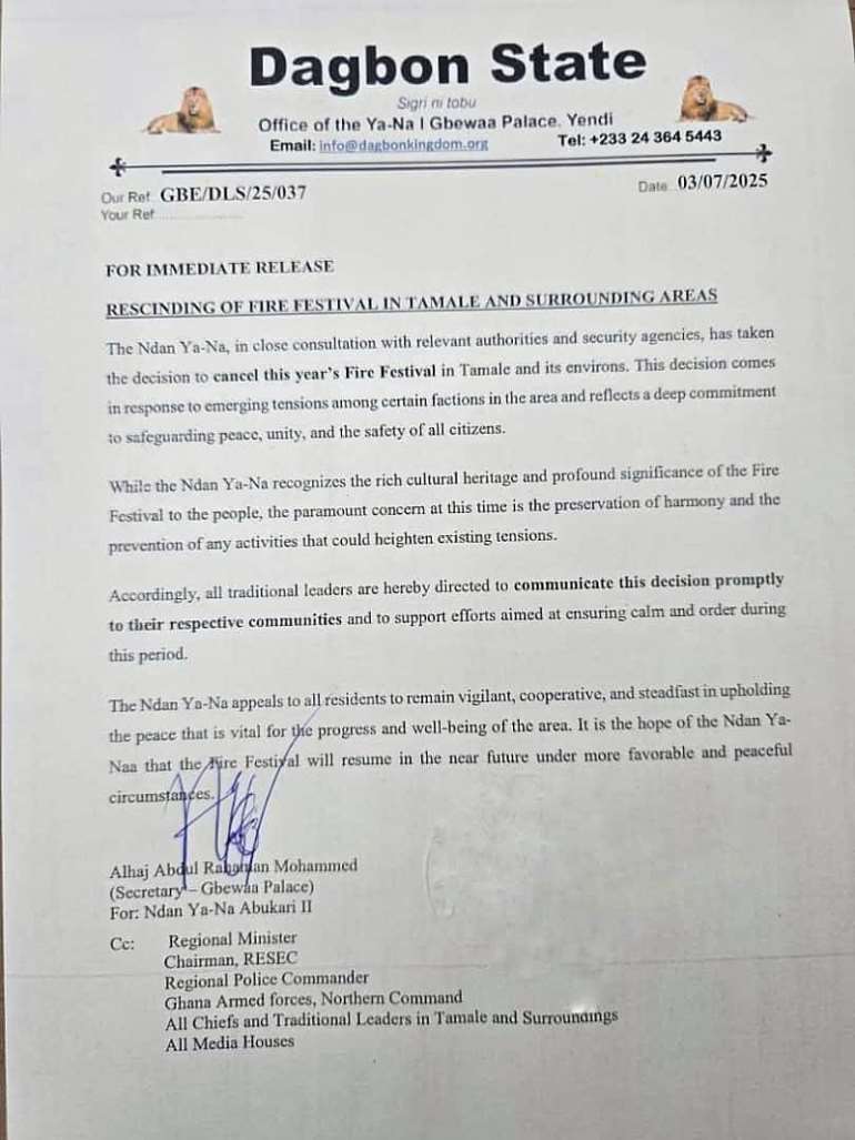 Tamale: Gbewaa Palace cancels 2025 Bugum festival