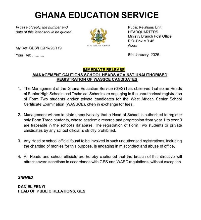 Register only eligible Form Three students for WASSCE or face sanctions ...