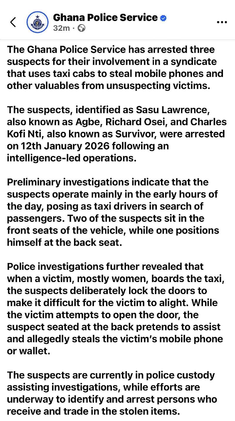 Police arrest three suspects allegedly operating taxi phone snatching ...