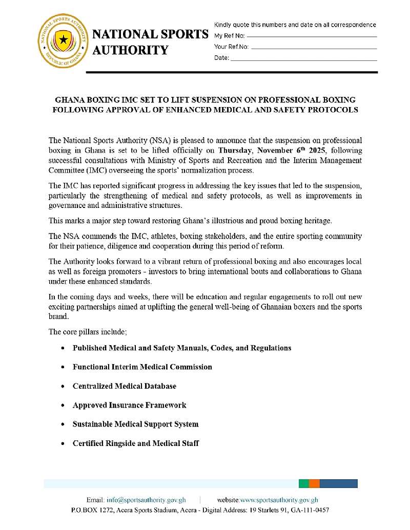 NSA to lift suspension on professional boxing in Ghana