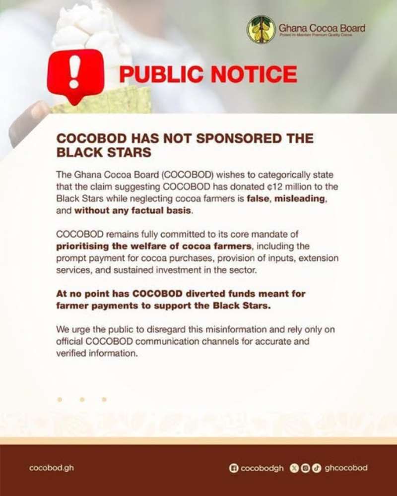 COCOBOD denies donating GH¢12 million to Black Stars