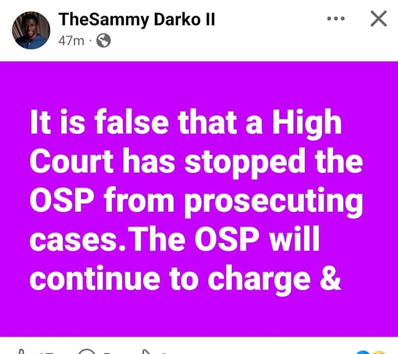 OSP will continue to prosecute cases – Sammy Darko clarifies