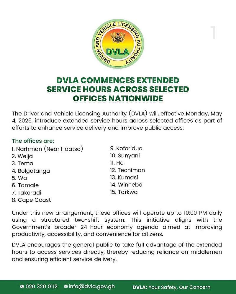 DVLA to begin extended service hours across 15 offices nationwide on May 4