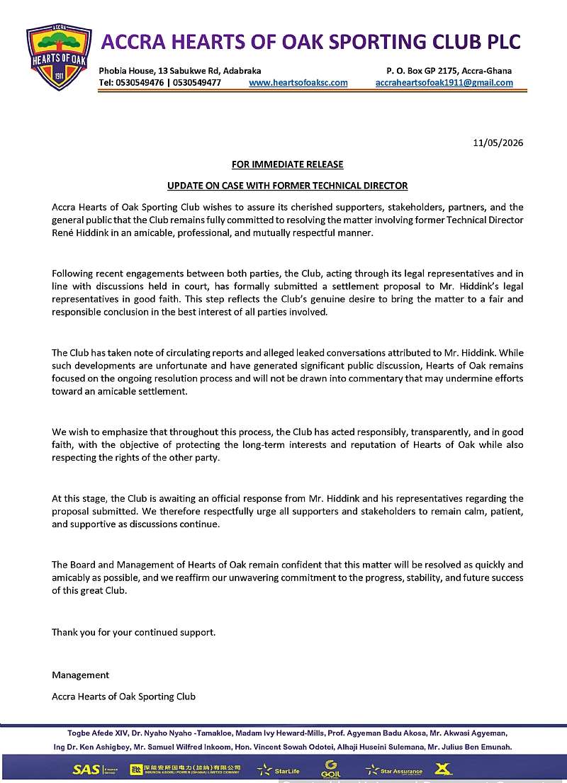 Hearts of Oak move to settle dispute with former technical director ...