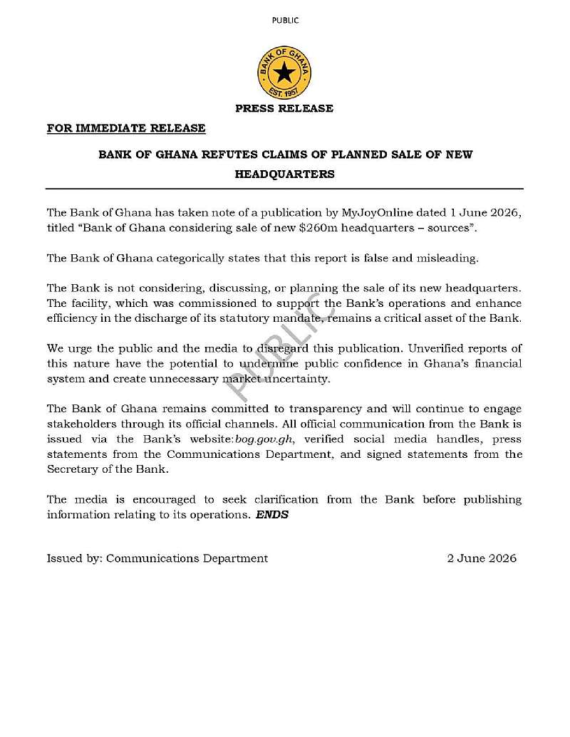 We are not considering sale of our new headquarters building — BoG ...