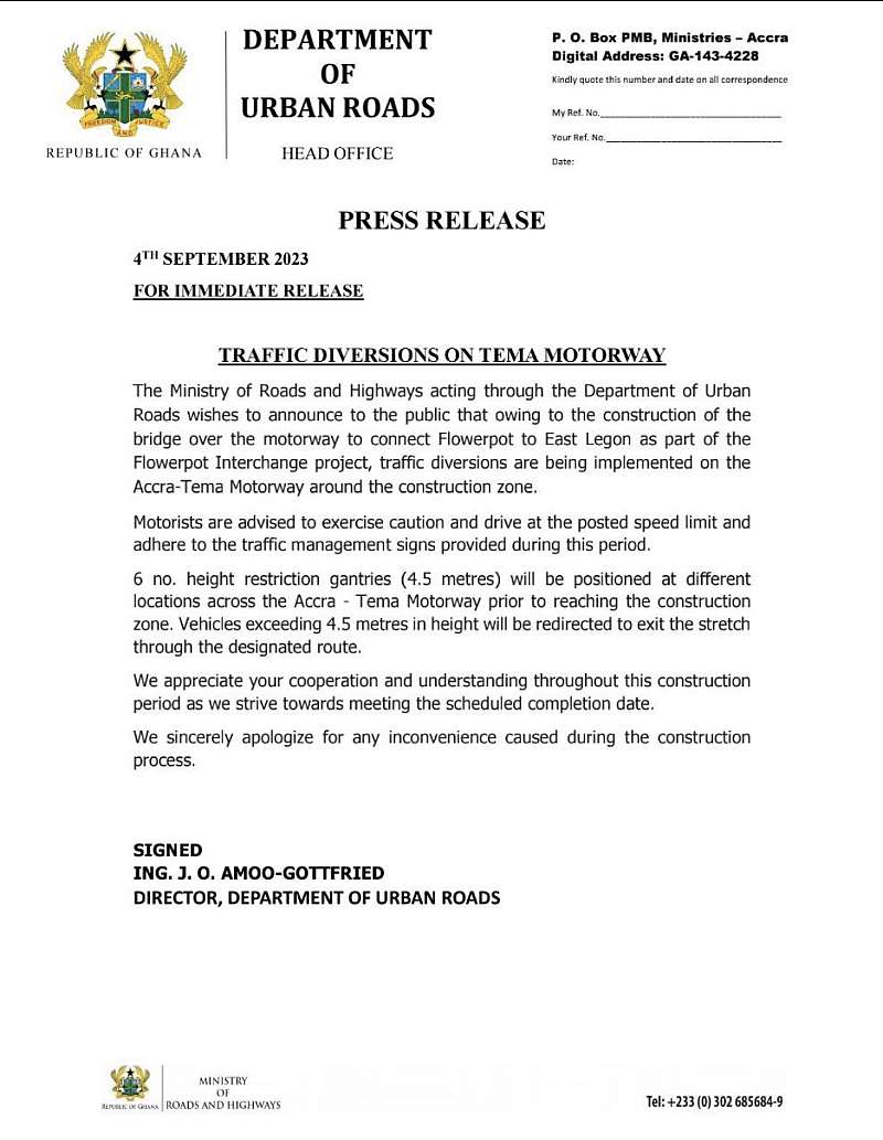 Traffic diverted on Flowerpot-East Legon motorway stretch due to ...
