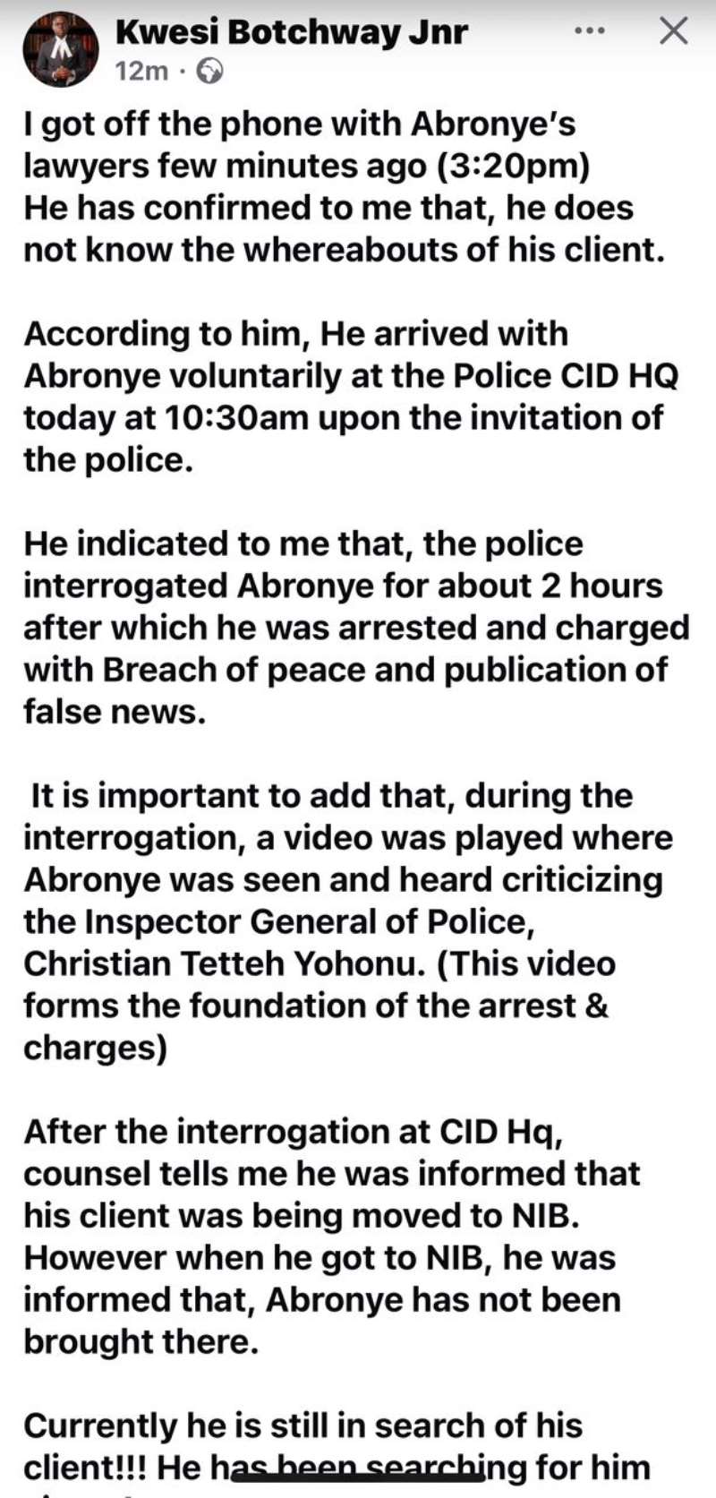 Police detained Abronye over alleged false news against IGP — Kwesi ...
