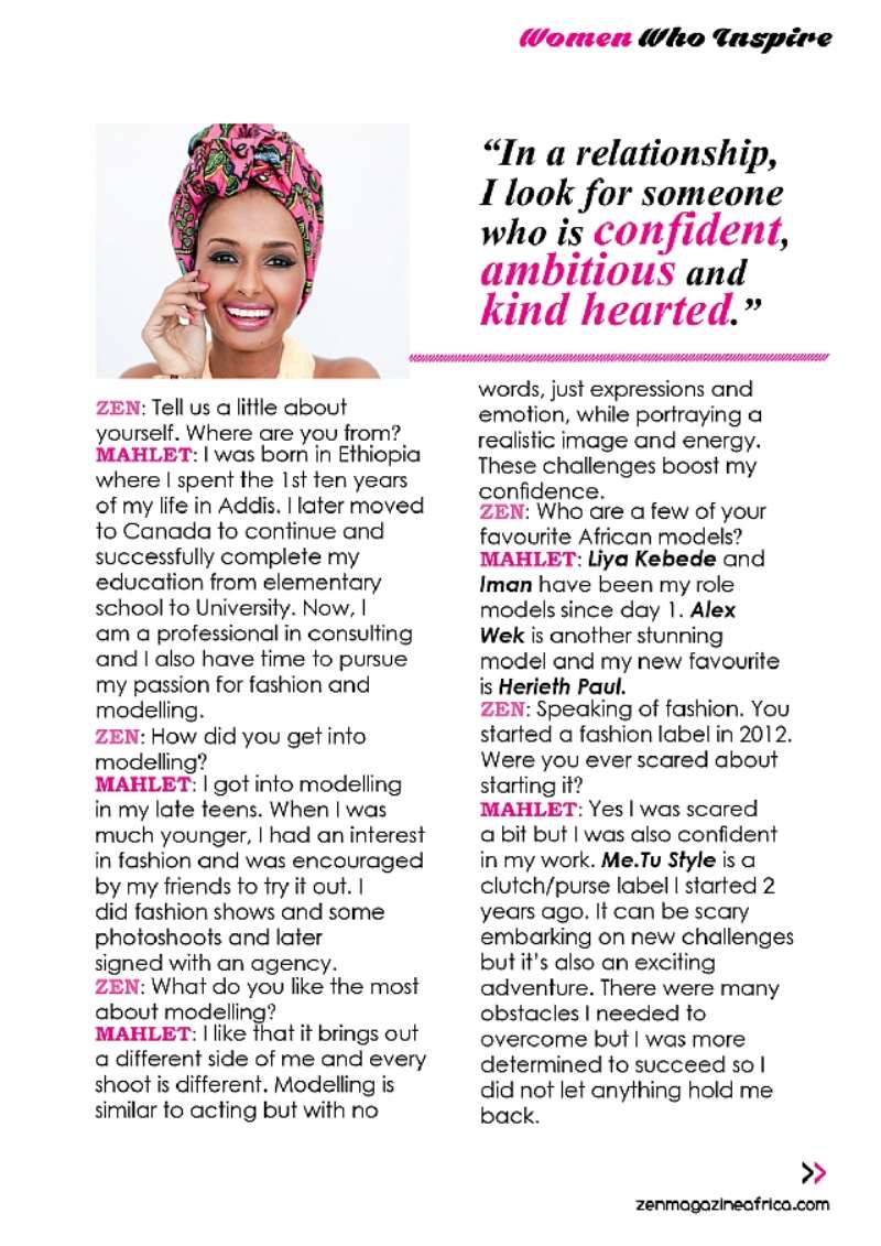 Zen Magazine's interview with Ethiopian beauty Mahlet Seifu