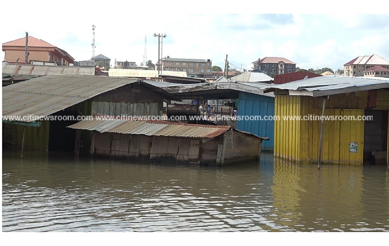 Dambai market, shops, houses, other properties submerged by River Oti