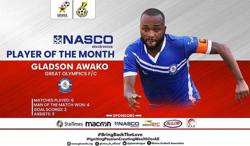 Great Olympics captain Gladson Awako wins NASCO player of the month