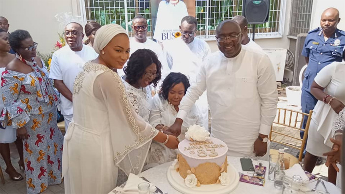 Bawumia And Wife, Frema Cut Cake For Amma Busia @83