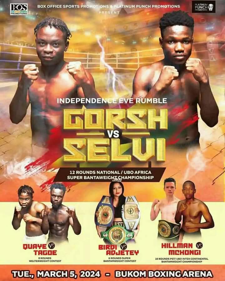 Daniel Gorsh and Moses Selvi to display at Bukom Boxing Arena on Independence Eve Rumble