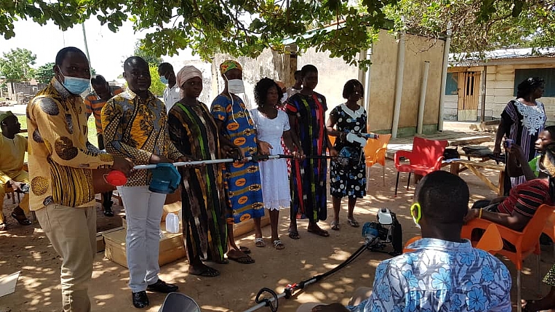Six female farmer Groups presented with hand-held rice harvesters in ...