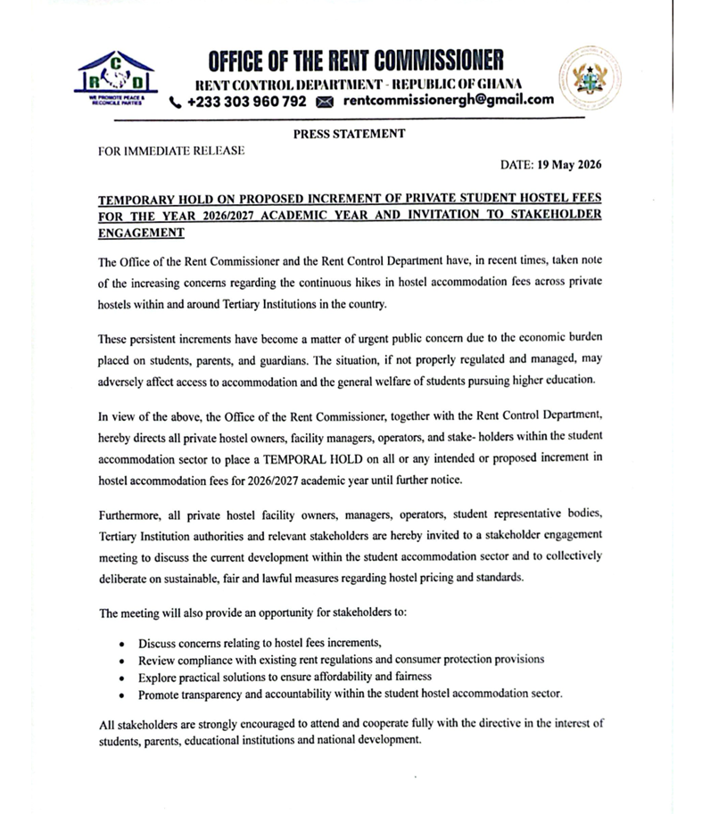 Rent Control Department directs hostels to suspend planned fee ...