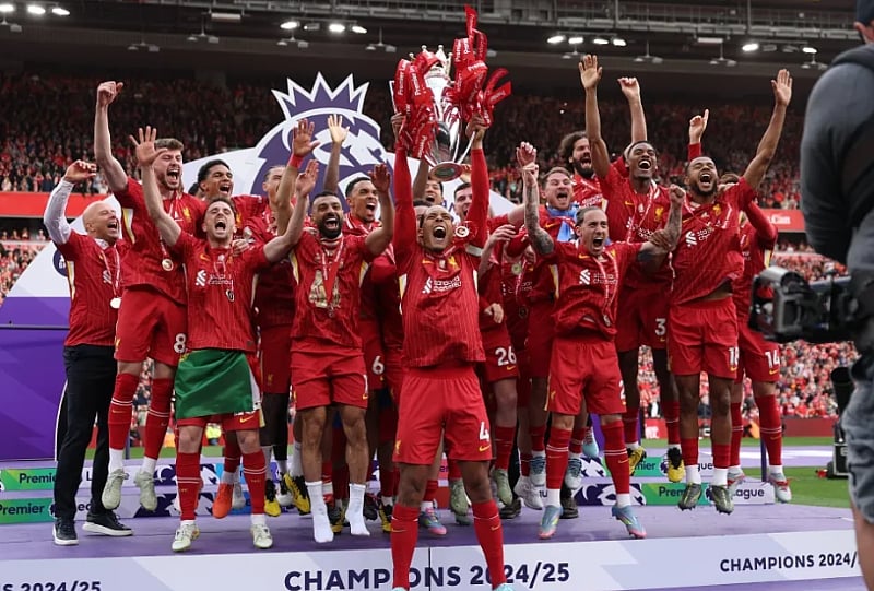 Liverpool lift Premier League trophy in front of joyous fans at Anfield ...