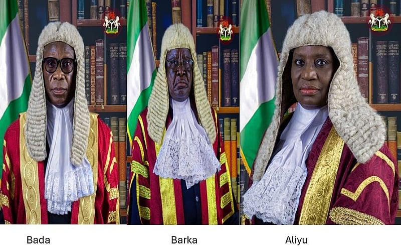 Justices Jimi Olukayode Bada, Hamma Akawu Barka, Balkisu Bello Aliyu ...