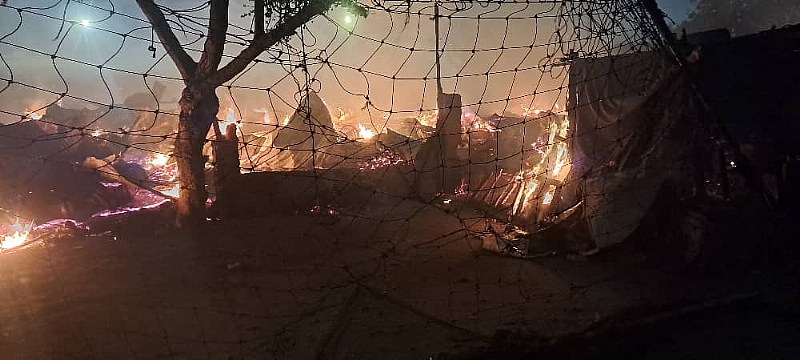 Wooden structures destroyed by fire at Tema