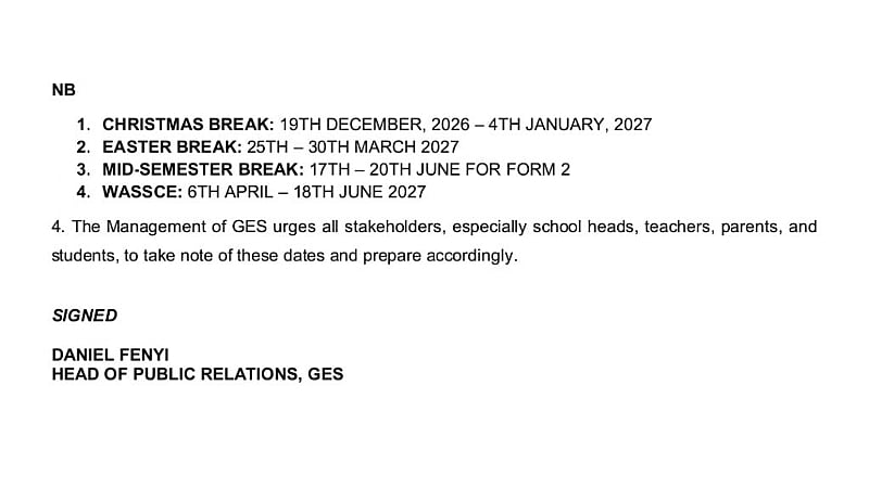 GES Releases 2026/2027 SHS Academic Calendar With Key Dates for Single ...