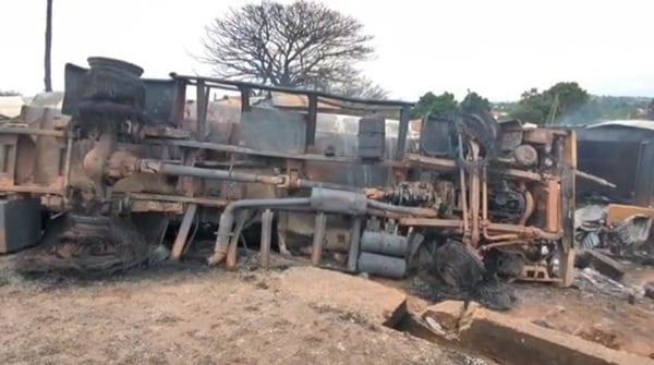 VIDEO: Fuel tanker driver burnt to death in fiery crash at Adubinso ...