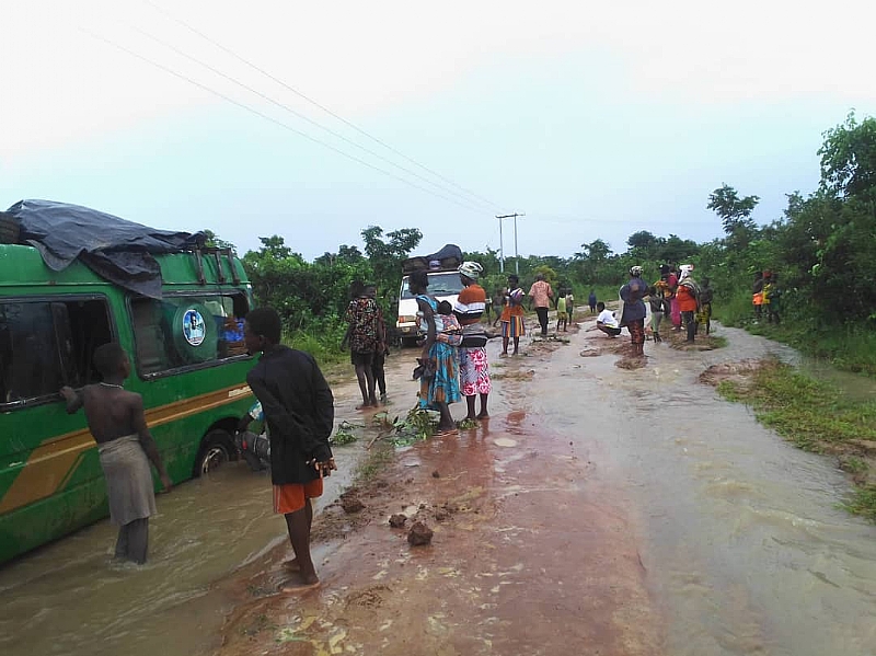 Passengers stranded after heavy rains flood road in Oti Region