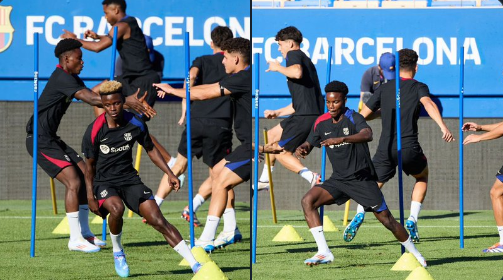 Abdul Aziz Issah and David Oduro train with FC Barcelona first team ...