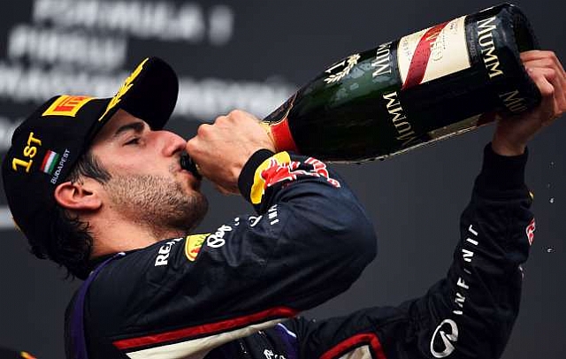 Red Bull's Daniel Ricciardo celebrates Hungarian Grand Prix win