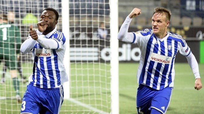Goooal! Gideon Baah scores for Helsingin Jalkapalloklubi in league cup