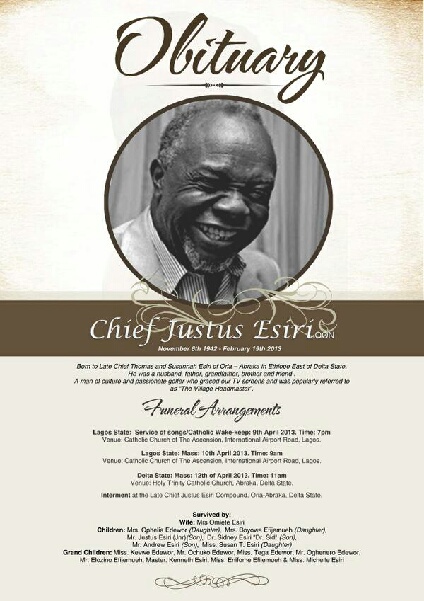 Late Justus Esiri's Obituary Released [Picture]