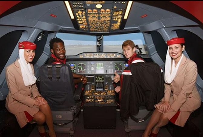 PILOT MIKE: AC Milan star Essien flies Emirates airline simulator