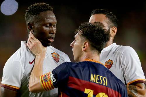 Shame: Messi headbutts and chokes opponent in throat, only sees yellow