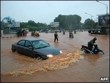 Birim river overflows its banks